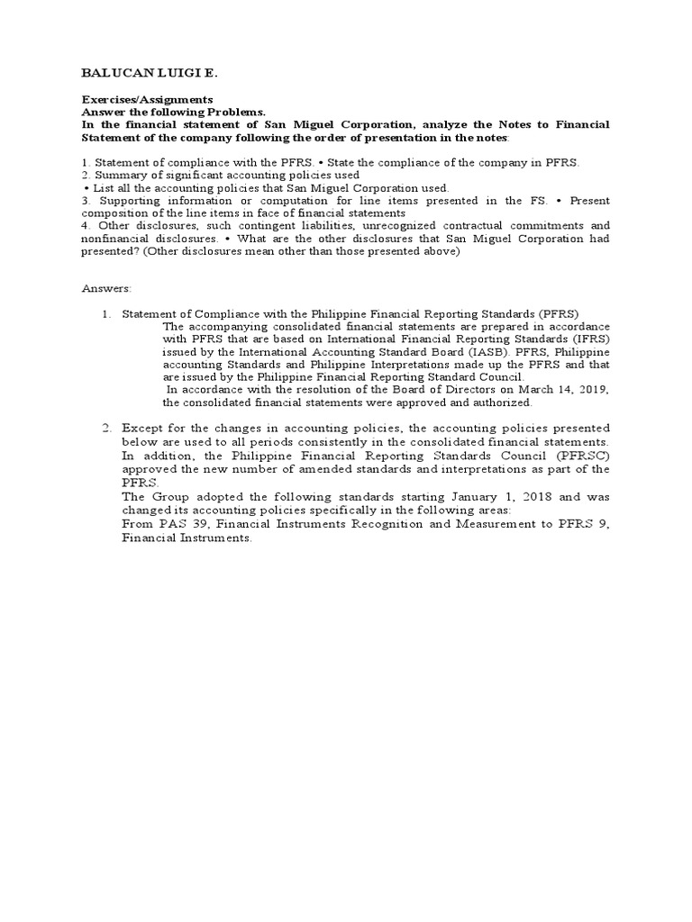 San Miguel Notes Analysis | PDF | Financial Statement | Going Concern