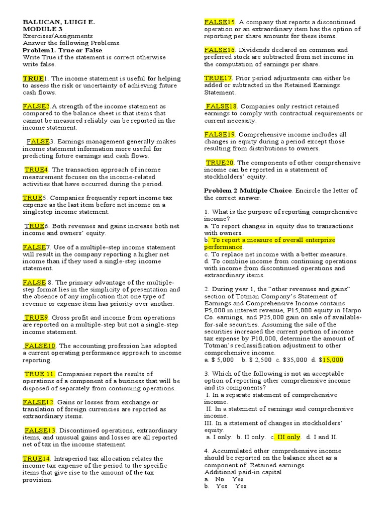 Comprehensive Income Calculation Guide | PDF | Dividend | Cash Flow ...