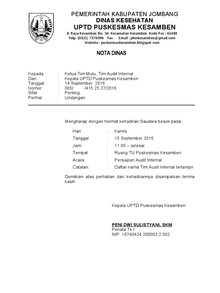 Nota Dinas Tim Audit Internal | PDF