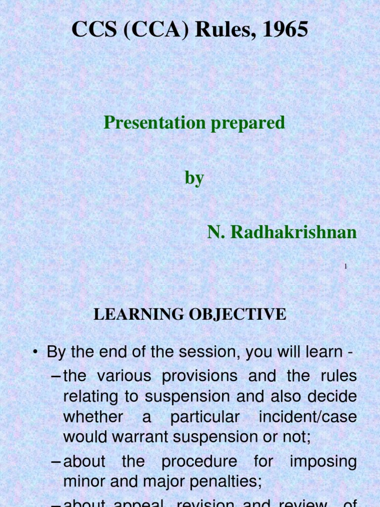 PROVISIONS OF CCS (CCA) RULES 1965 - ASOs | PDF | Bail | Witness