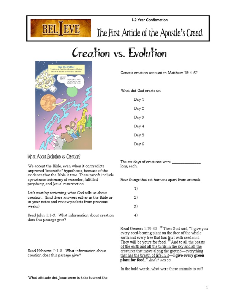 Evolution Vs Creation Worksheet | PDF | Creationism | Evolution