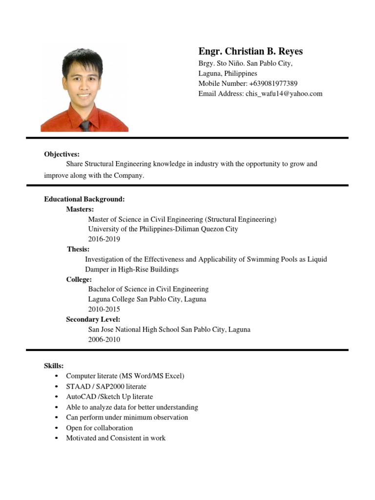 CV - Reyes Christian B. (Philippines) 050819 | PDF | Academia | Science