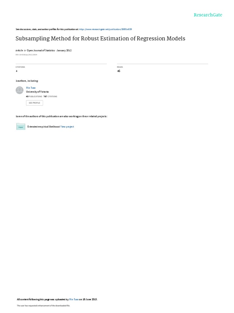 Subsampling Method For Robust Estimation of Regression Models - Tsao | PDF | Robust Statistics ...