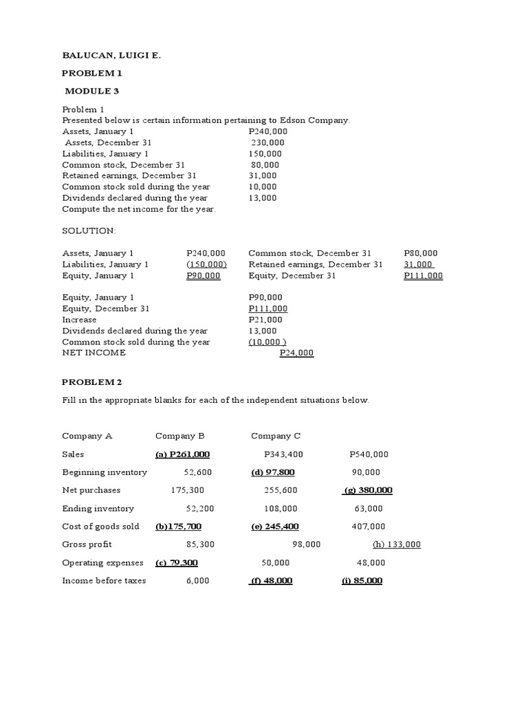 Balucan InAcc 3 Week2 Part 2 | PDF | Net Income | Equity (Finance)