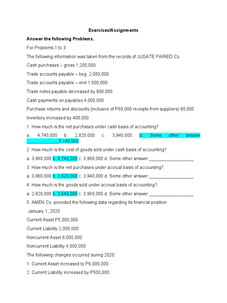 Exercises/Assignments Answer The Following Problems | PDF | Debits And ...