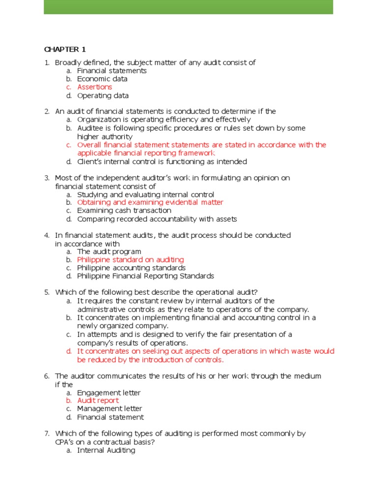 Auditing Theory Mcqs by Salosagcol With Answers | PDF | Audit | Financial Audit