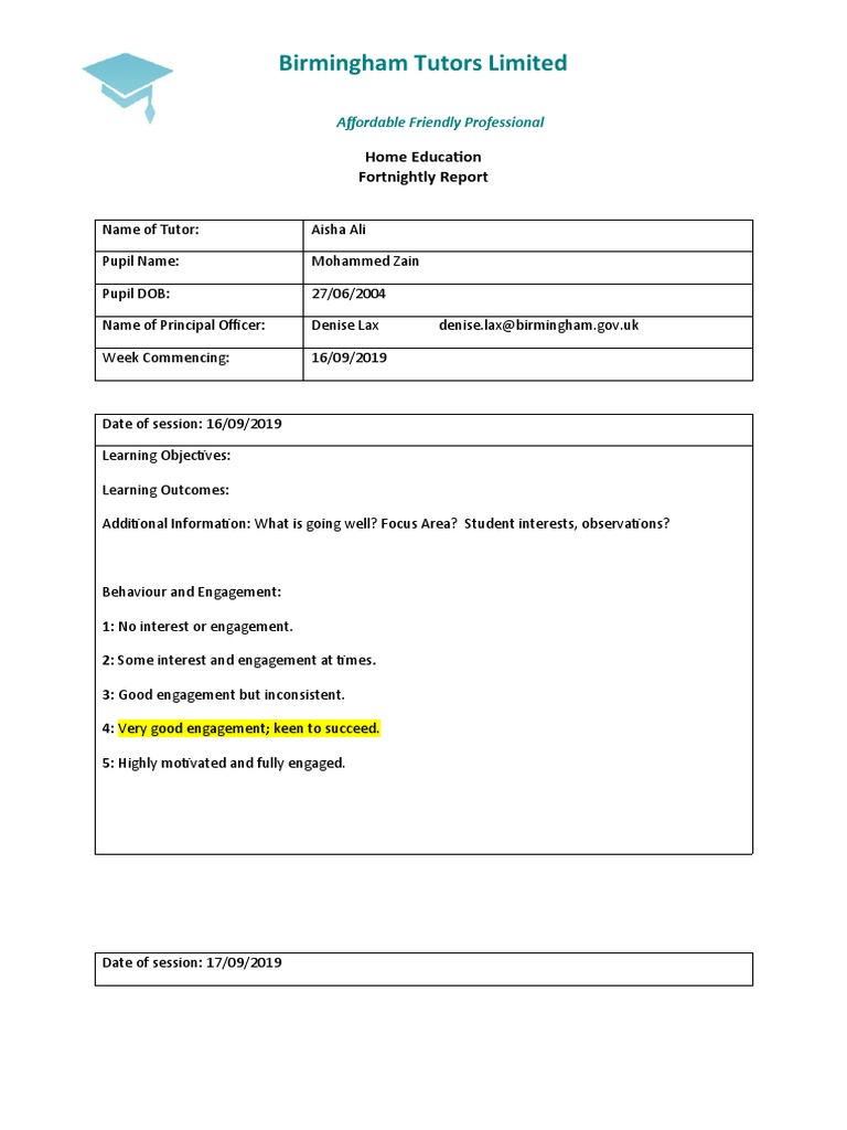 Fortnight Report Zain Template | PDF | Neuropsychology | Psychology