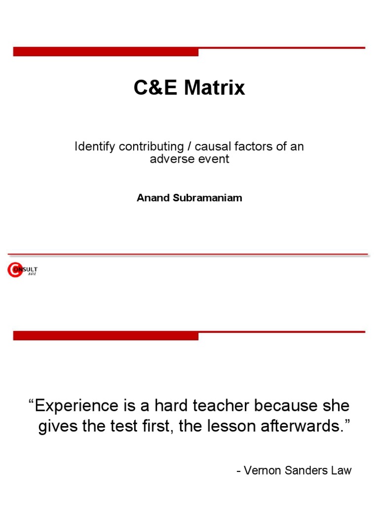 C&E Matrix: Identify Contributing / Causal Factors of An Adverse Event ...