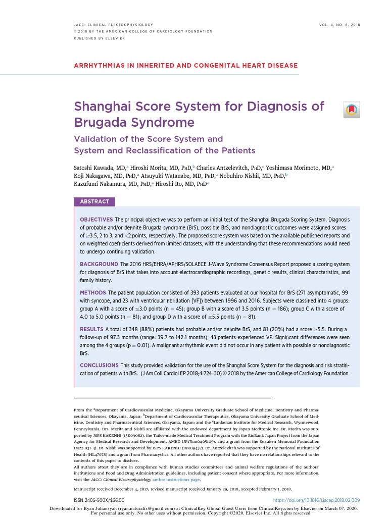 Shanghai Score System For Diagnosis of Brugada Syndrome PDF | PDF ...