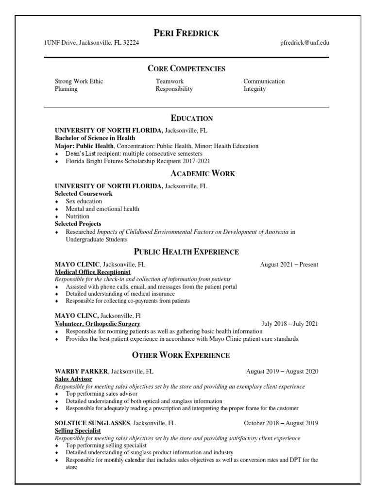 HSC 3032 Resume | PDF | Patient | Public Health