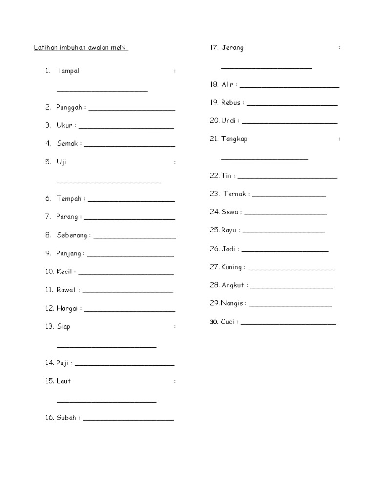 Latihan Imbuhan Awalan Men | PDF