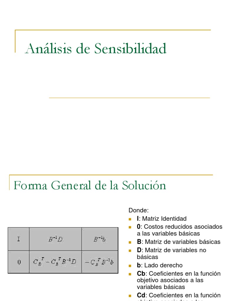 An lisis De Sensibilidad En Optimizaci n PDF Matriz Matem ticas