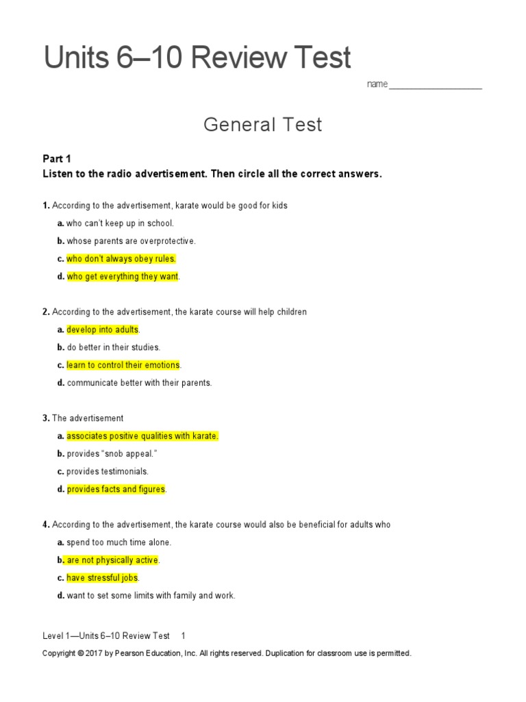 Units 6-10 Review Test | PDF | Sleep | Copyright