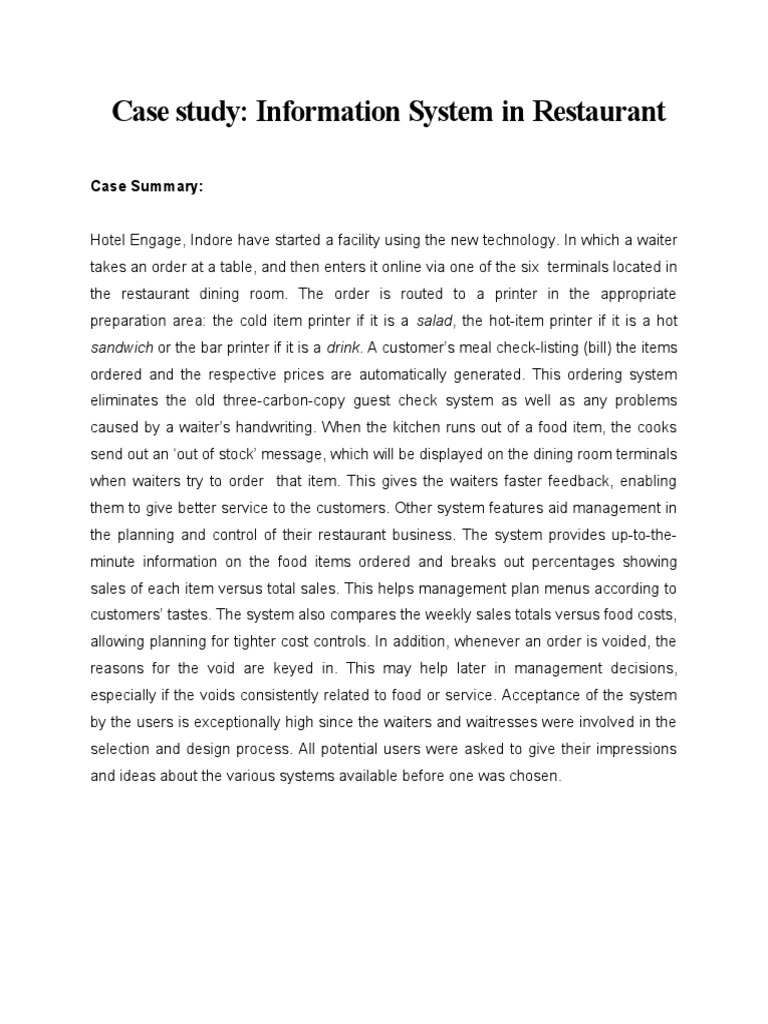 Restaurant Information System Case Study | PDF | Restaurants | Waiting ...