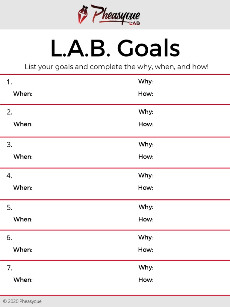 L.A.B. Goals: 1. List Your Goals and Complete The Why, When, and How! | PDF