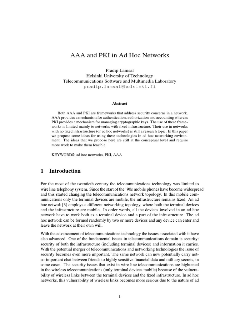 AAA and PKI in Ad Hoc Networks | PDF | Radius | Computer Network