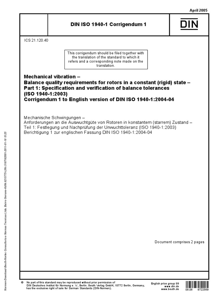 Din Iso 1940-1-2004-TC1 | PDF