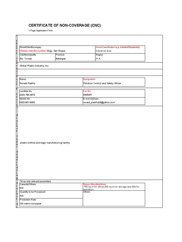 CNC Application Sample January 2016 | PDF | Nature | Business
