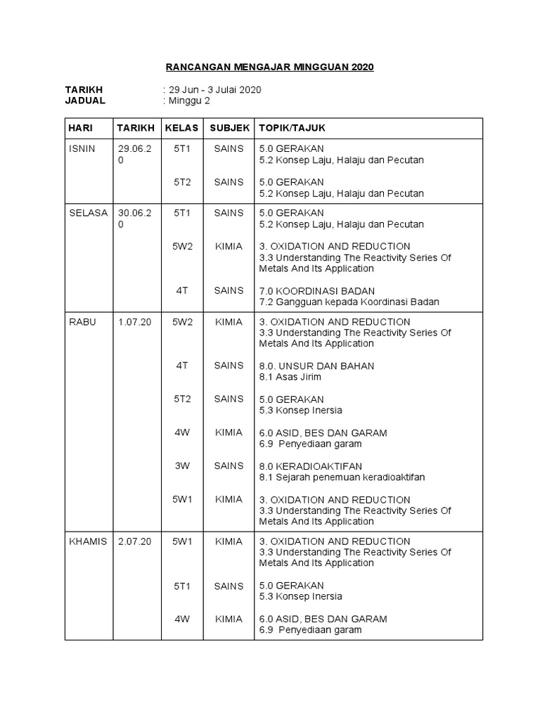 Contoh RPM Dan RPH | PDF | Chemical Reactions | Metals