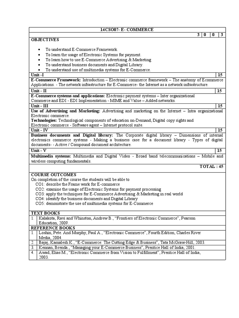 14cso07-Ecommerce Syllabus | PDF | E Commerce | Multimedia