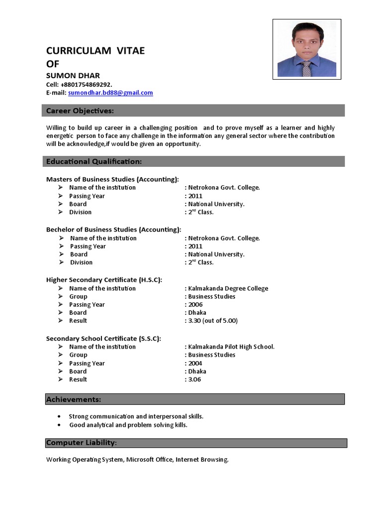 Curriculam Vitae OF: Sumon Dhar | PDF | Learning | Behavior Modification