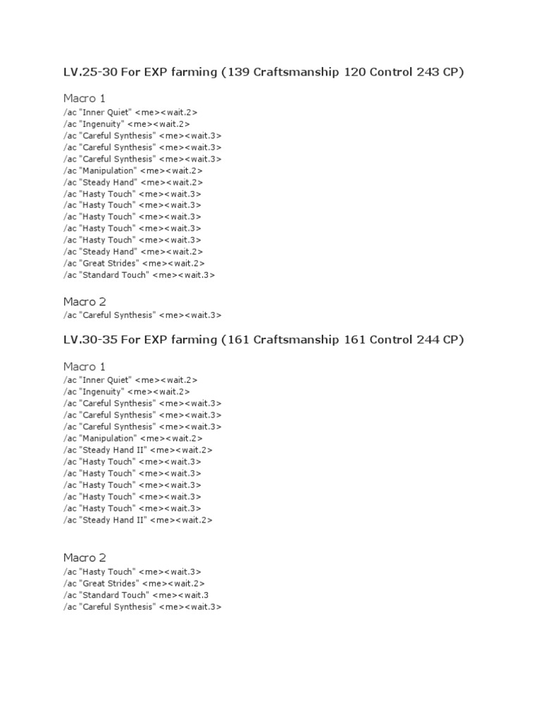 FFXIV Crafting Macros Guide | PDF | Technology & Engineering