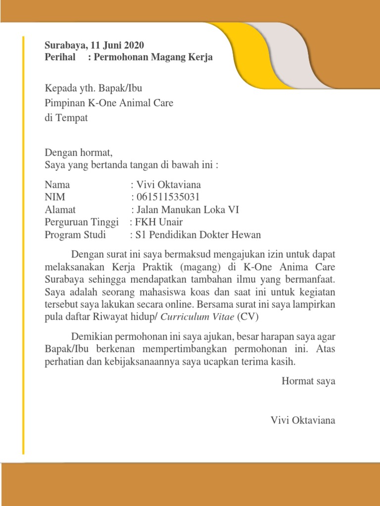 Lamaran Magang Kerja K-One | PDF