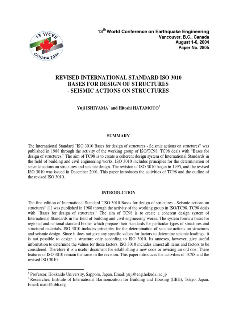 ISO 3010 - Summary | PDF | Earthquake Engineering | International ...