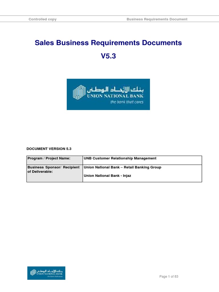UNB CRM Sales Requirements | PDF | Customer Relationship Management | Sales