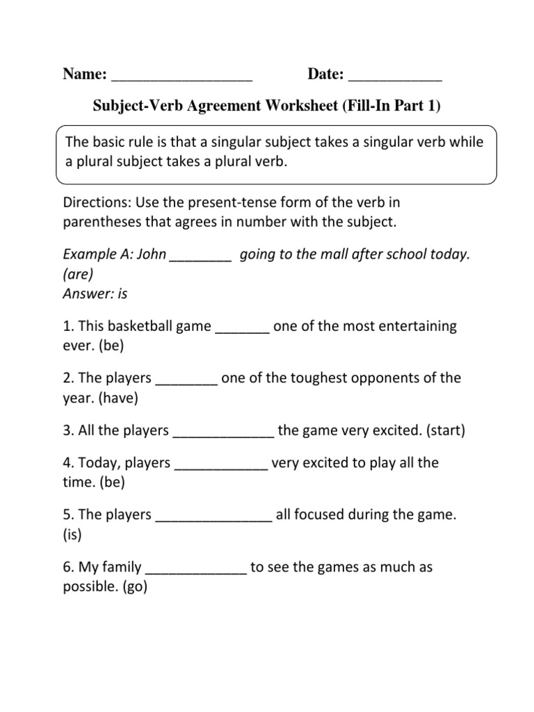 Subject Verb Fill in P 1 Beginner PDF | PDF | Sports & Recreation ...