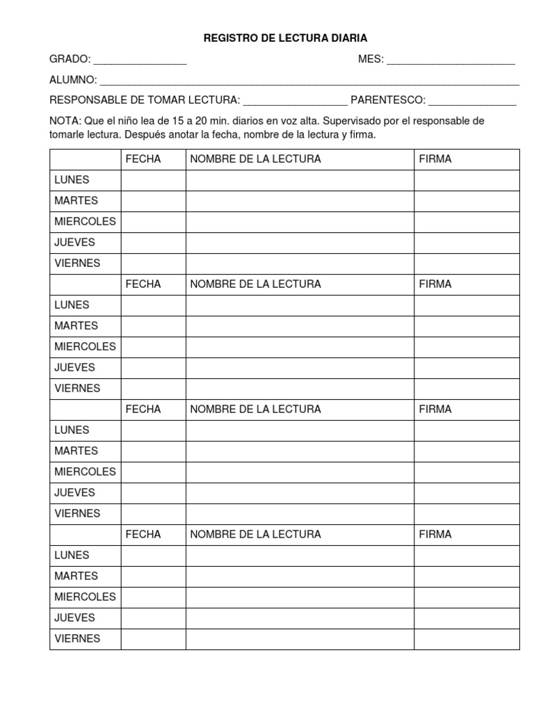 Registro de Lectura Diaria PDF | PDF