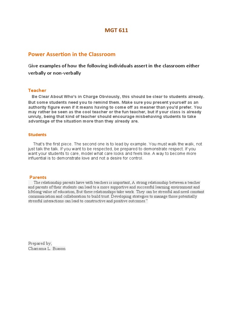 Power Assertion in The Classroom | PDF