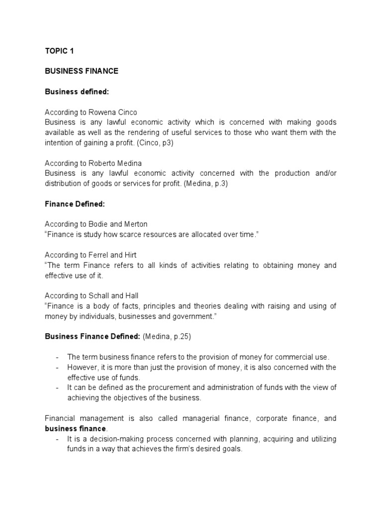 Topic 1 Business Finance Business Defined | PDF | Investing | Cooperative