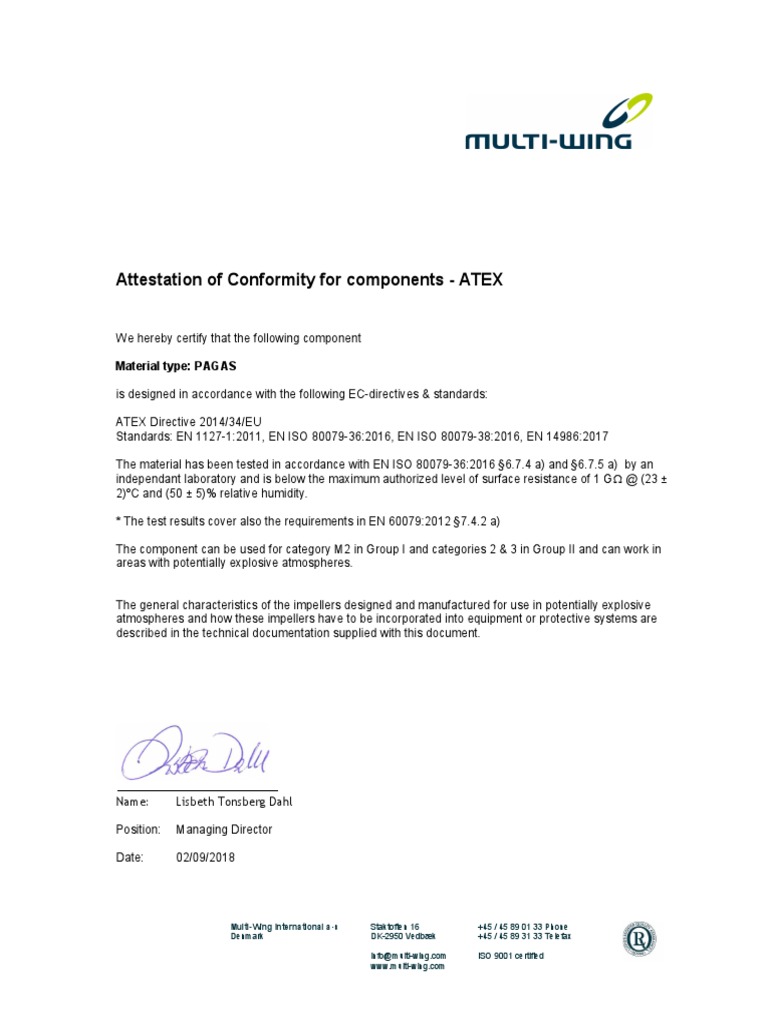 Attestation of Conformity For Components - ATEX | PDF