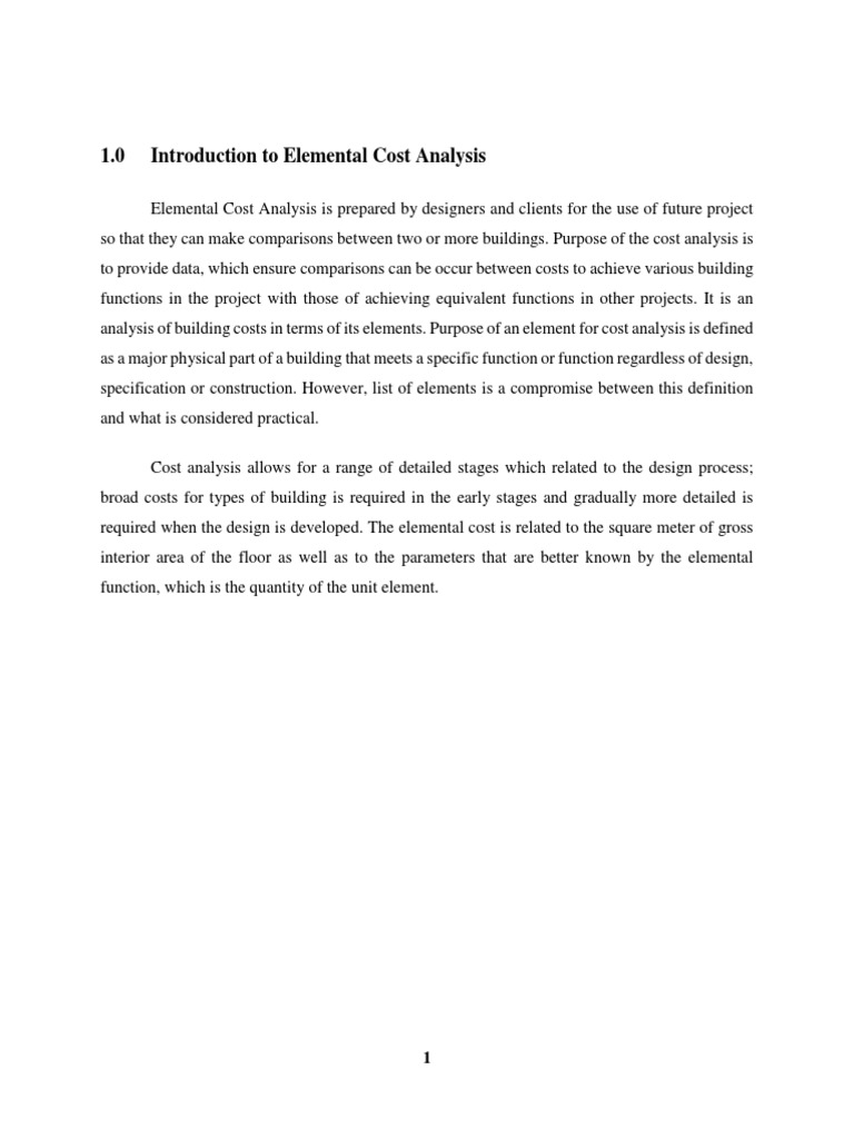 1.0 Introduction To Elemental Cost Analysis | PDF | Cost–Benefit ...