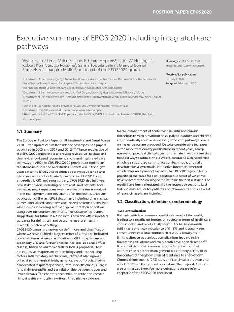 EPOS 2020 Guidelines on Rhinosinusitis | PDF | Common Cold | Medicine
