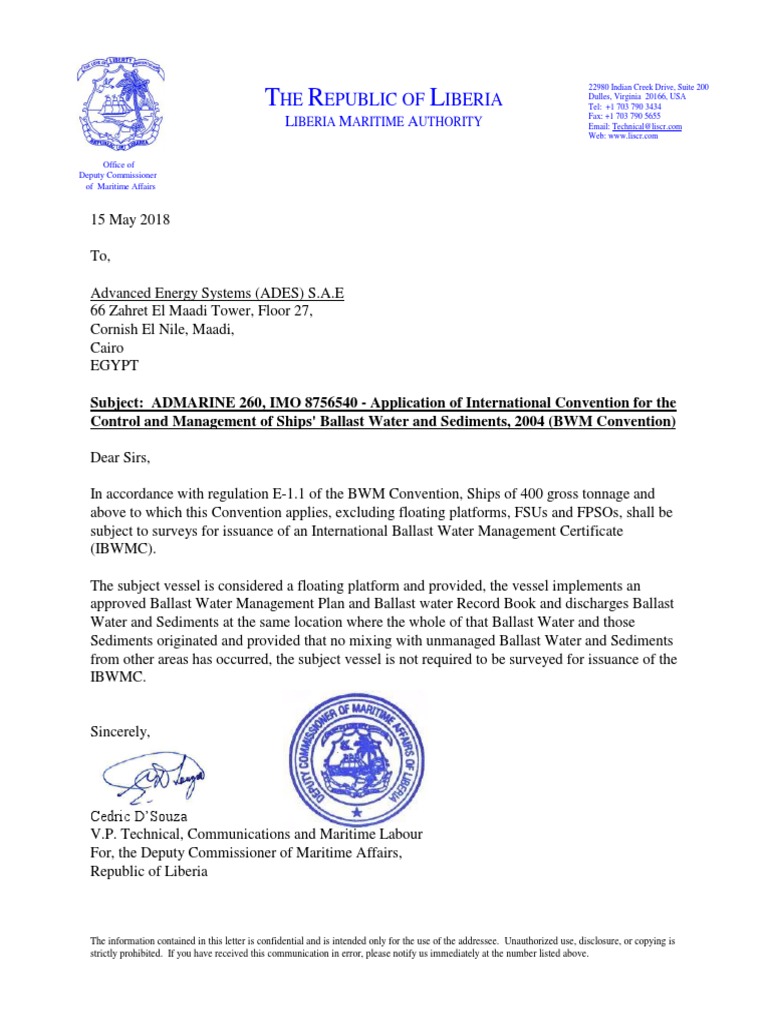 BWM Convention Compliance for ADMARINE 260 | PDF | Water Transport ...