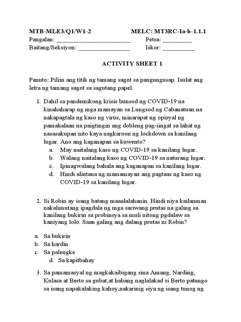 MTB 3 Activity Sheets | PDF