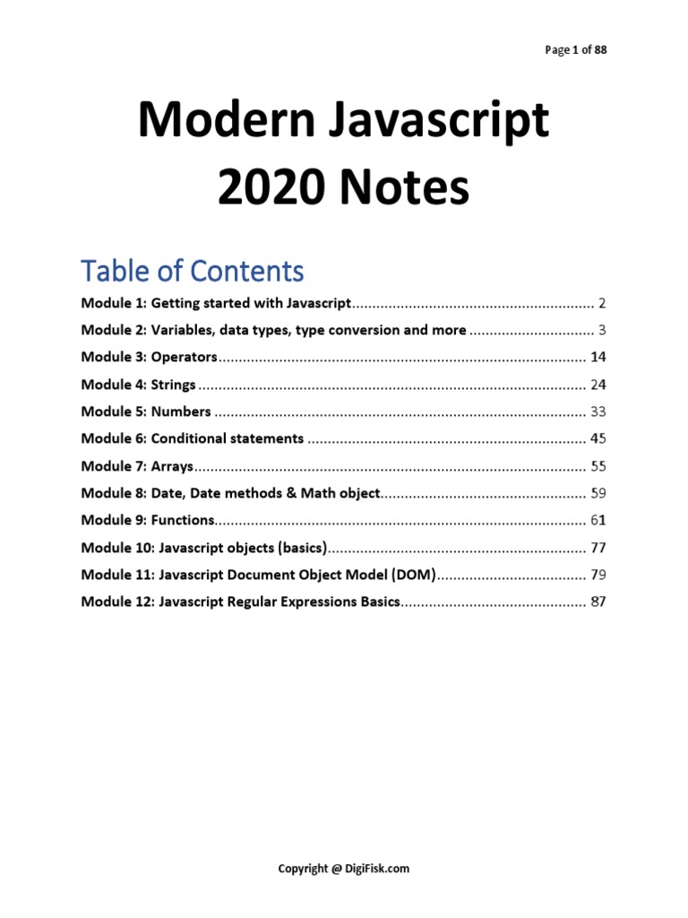 Modern Javascript 2020 Notes | PDF | Control Flow | Java Script Modern Javascript 2020 Notes | PDF | Control Flow | Java Script
