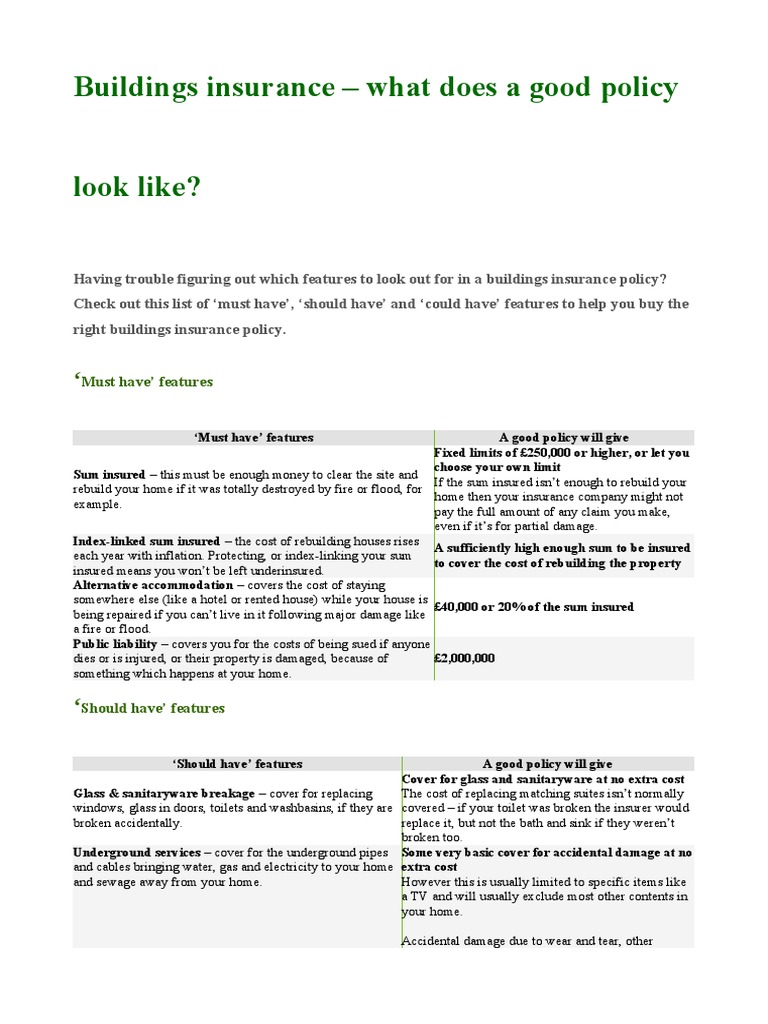 Buildings Insurance - What Does A Good Policy Look Like | PDF ...
