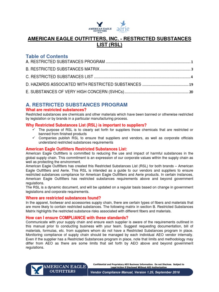 American Eagle RSL Compliance Guide | PDF | Chromium | Chemical Substances