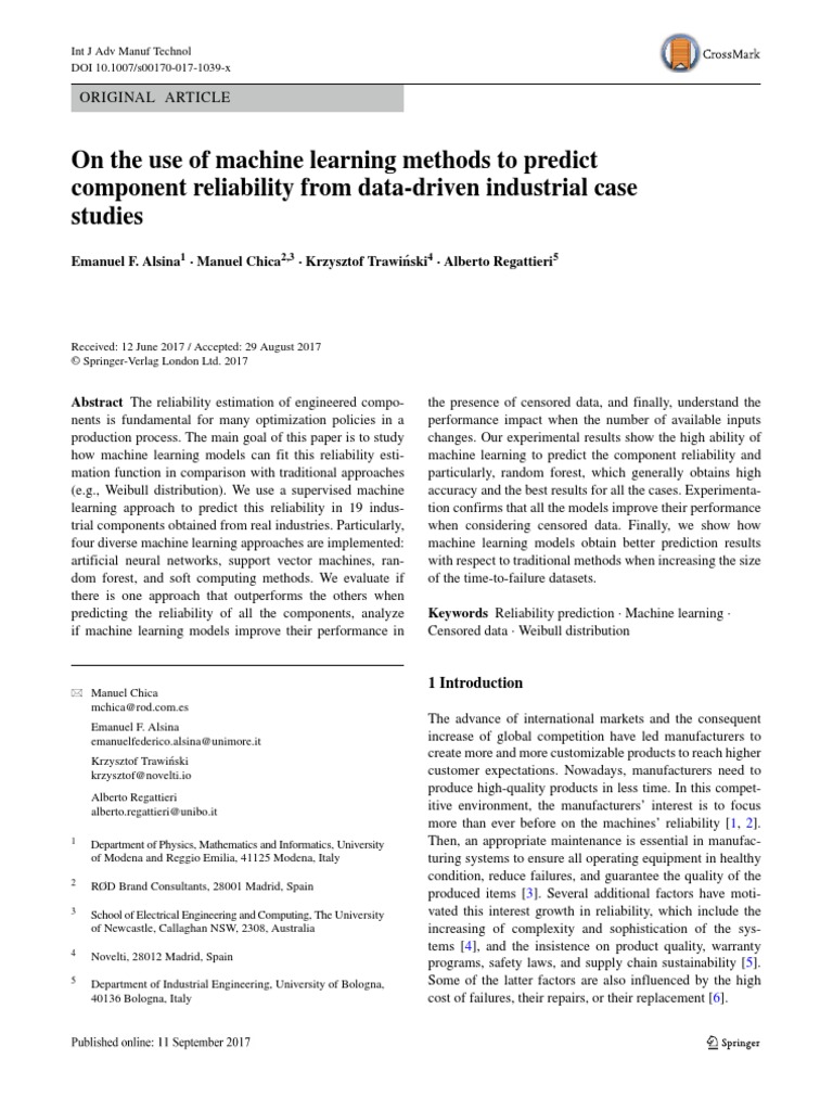 On The Use of Machine Learning Methods To Predict Component Reliability From Data-Driven ...