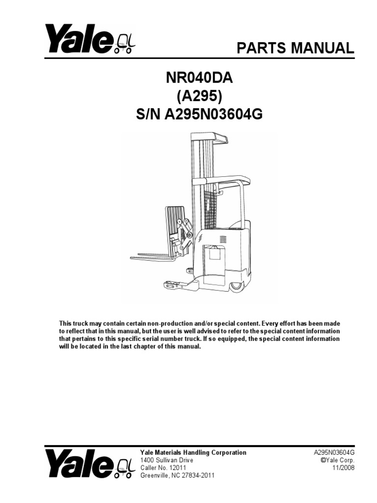 NR040DA (A295) S/N A295N03604G Parts Manual | PDF | Elevator | Truck