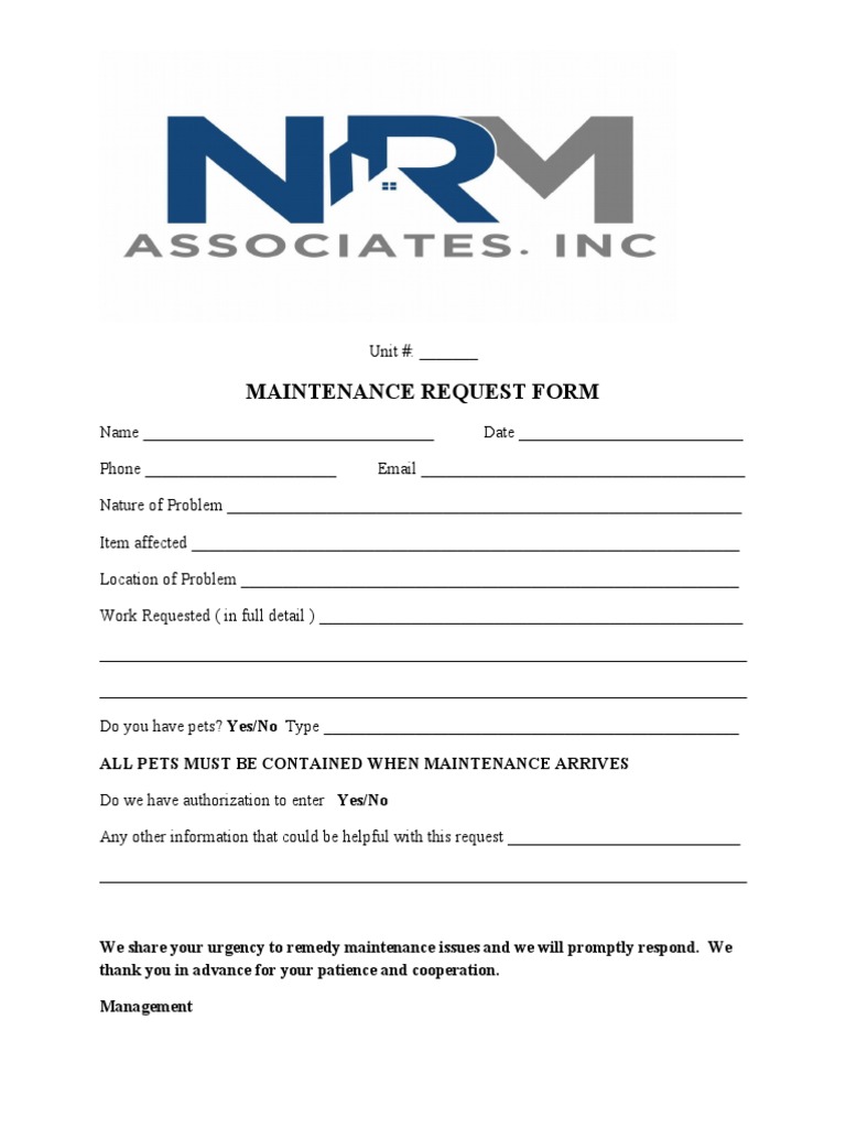 Maintenance Request Form | PDF