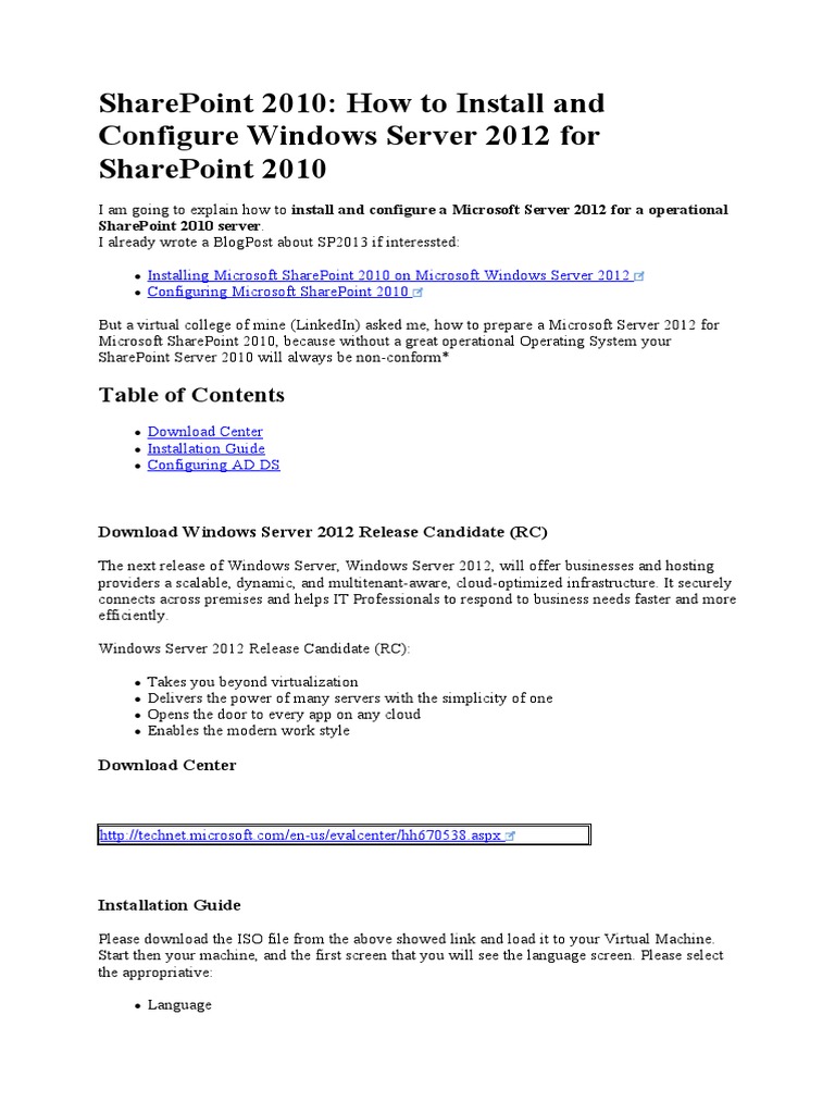 Sharepoint 2010: How To Install and Configure Windows Server 2012 For ...