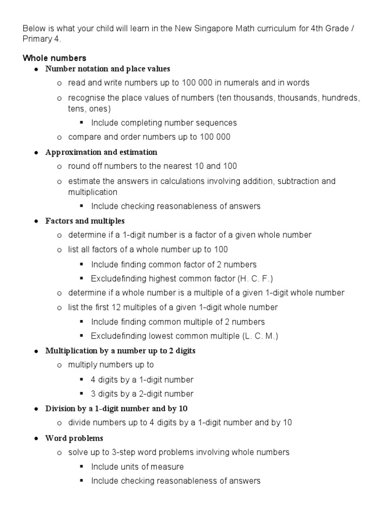 Primary 4 Singapore Math Curriculum | PDF | Fraction (Mathematics) | Area