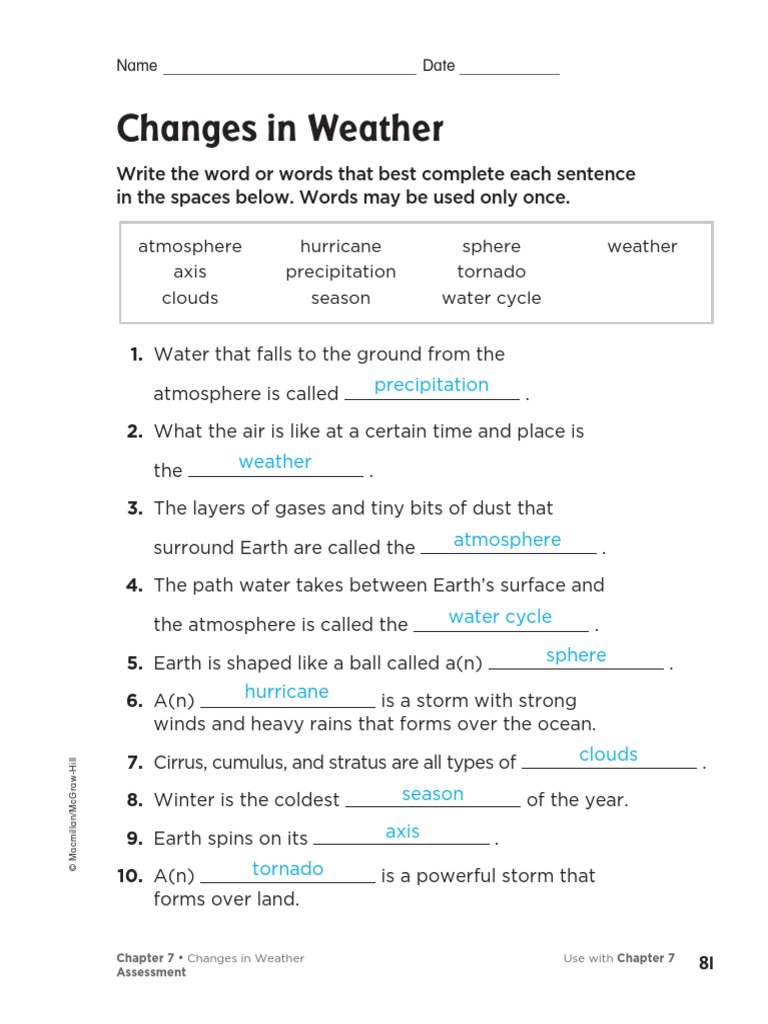 Grade 3 Science Weather Practice Answers | PDF | Weather | Precipitation