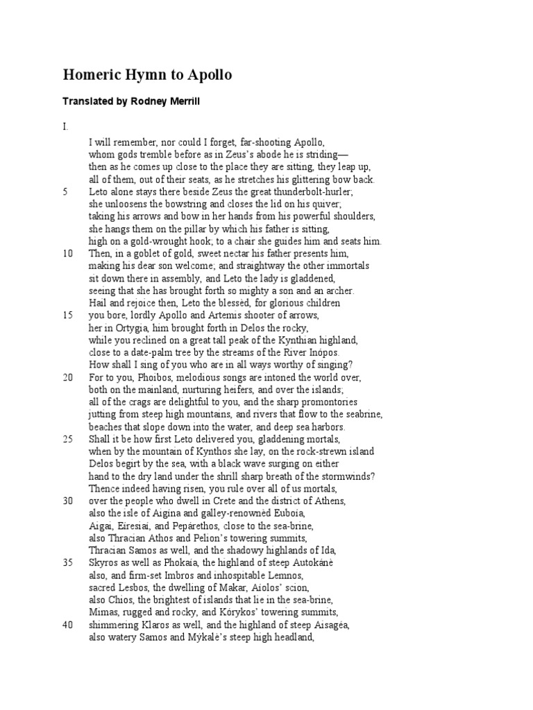 Homeric Hymn To Apollo | PDF | Apollo | Hera