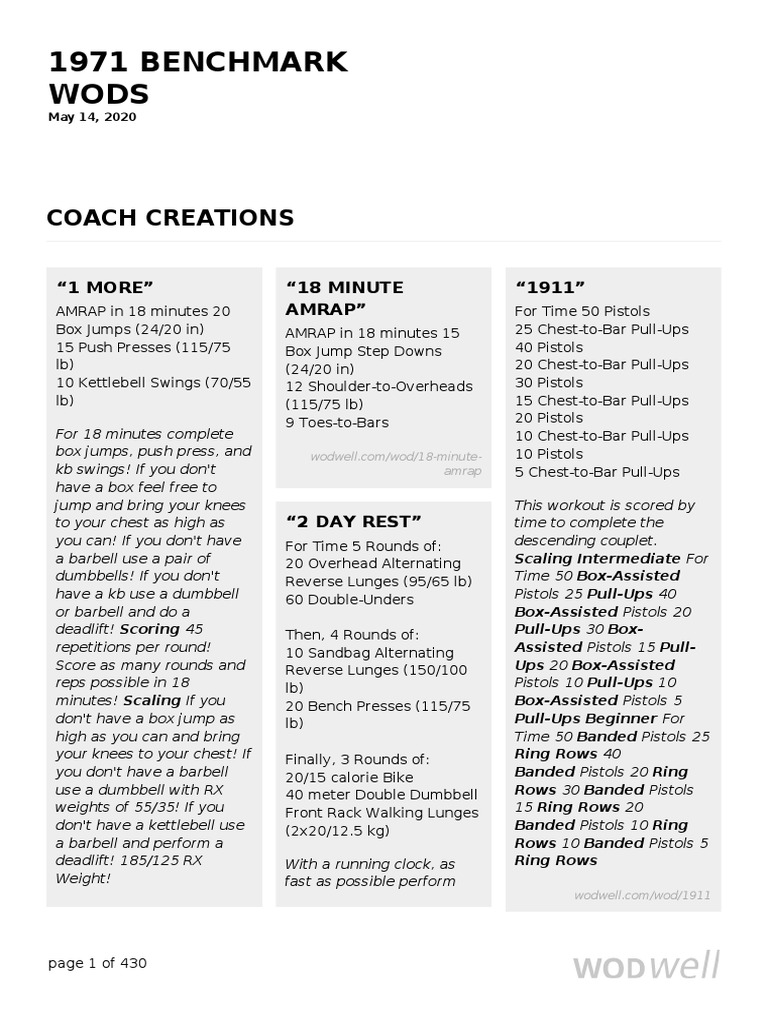 Benchmark Wods Wod Well PDF | PDF | Kettlebell | Recreation