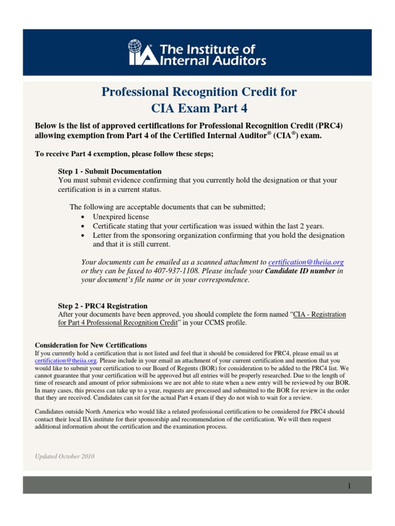 CIA Exemptions For Other Qualifications | PDF | Accountant | Certified ...